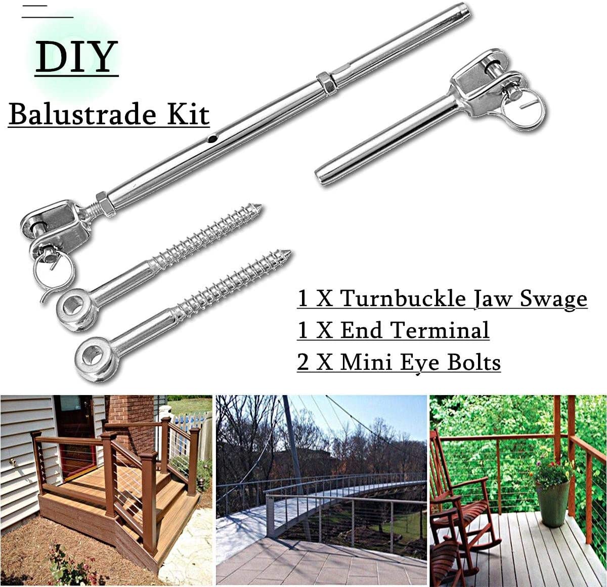 Wire Rope DIY Balustrade Kit Jaw/Swage Fork Terminal Eye Bolts Turnbuc ...
