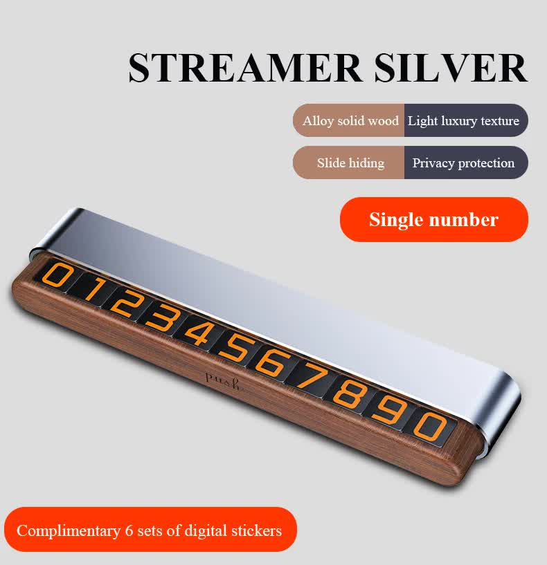 Silver Premium Alloy and Wood Temporary Parking Card - Sliding Design ...